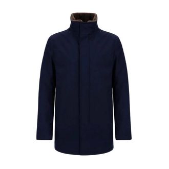 Herno Carcoat aus meliertem Woll-Twill und leichtem Kunstpelz - - Jackets - Herren - Blau - L