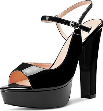 Castamere Femmes Haut High Talon Heel Plate-forme Ouvert Bout Lanières Cheville Slingback Sandales Mariage Bureau Dress 13 CM Heels Noir 43 EU