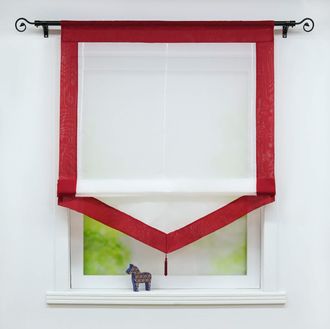 Joyswahl Voile Raffrollo mit Quaste Transparenter Dreieck Rollos mit farbigem Blende »Julia« Schals Fenster Gardine mit Tunnelzug BxH 100x140cm Winerot 1 Stück