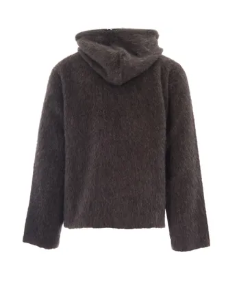 Our Legacy Mens Hooded Full-Zip Sweatshirt Mole Grey Hairy Wool Sweatshirts Sweater