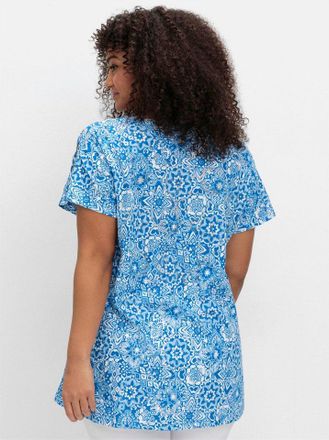 Sheego T-Shirt T-Shirt Kurzarm mit Ausbrenner-Effekt und geschlitzten &Auml;rmeln