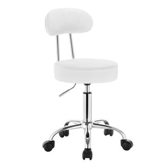 Woltu Rollhocker Schminkhocker Hocker h&ouml;henverstellbar mit Rollen & Lehne Wolkenwei&szlig; Arbeitshocker 360&deg; Drehhocker B&uuml;rostuhl Kosmetikhocker f&uuml;r Werkstatt, S