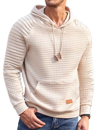 Coofandy Herren Hoodie Kordelzug Sweatshirt mit Kapuze Casual Kapuzenpullover Hoodies mit Tasche helles Khaki L