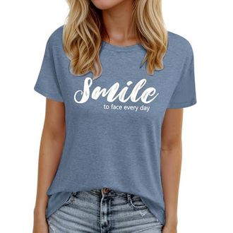 Generic T-shirt femme col en V imprim&eacute; &agrave; manches courtes en haut d&eacute;t&eacute; d&eacute;contract&eacute;, bleu, XXL