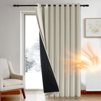 Deconovo Thermovorhang K&auml;lteschutz, Gardinen mit &Ouml;sen gegen K&auml;lte, W&auml;rmeisolierend Vorhang Verdunkelung Wohnzimmer, 245x280cm(H&ouml;hexBreite), Hellbeige, 1 St&uuml;ck