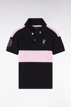 Eden Park Polo New Zealand En Piqu&eacute; De Coton Noir Et Rose Coupe Droite