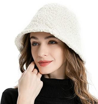 ZLYC Hiver Femme Chapeaux Bob en Laine Tricoter Solide Fedora(Sherpa Beige)