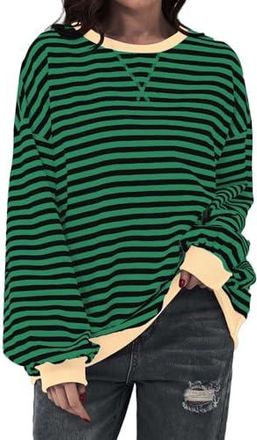 Generic Sweat-shirt ray&eacute; pour femme - Pull ray&eacute; &agrave; manches longues et col rond - Sweat surdimensionn&eacute; Y2K - Coupe ample - Chemisier d&eacute;contract&eacute; ample et l&eacute;ger 