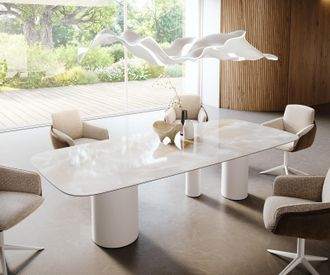 DELIFE Esstisch Edge Boot 270x120 cm Keramik Iris FMG Onice Grigio Troa Metall Wei&szlig;, Esstische