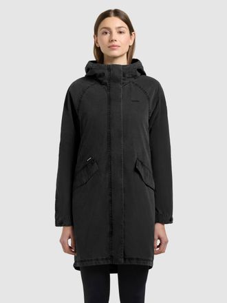 Khujo Kurzmantel KHUJO LEAL, Damen, Gr. XS, schwarz schwarz, Web, 75% Baumwolle, 25% Nylon, unifarben, regular fit h&uuml;ftlang, Raglan&auml;rmel mit Druckknopf, M&auml;n