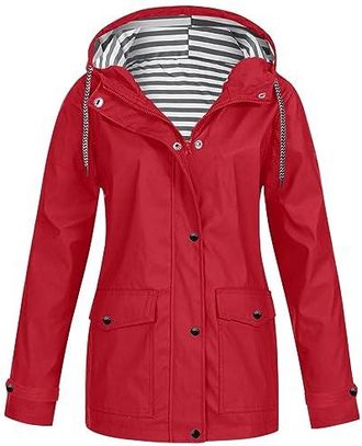 Generic Vestes imperm&eacute;ables &agrave; capuche pour femmes 2026 avec poches solides &agrave; fermeture &eacute;clair pour entra&icirc;nement en plein air coupe-vent, Rouge, XXL
