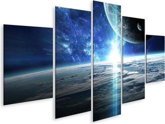 Islandburner Bild auf Leinwand Universum Planeten Sterne Und Galaxien Im Weltraum Kinder/Jugendzimmer Weltall Leinwandbild Wandbild Prime Bilder f&uuml;r Wohnzimmer etc