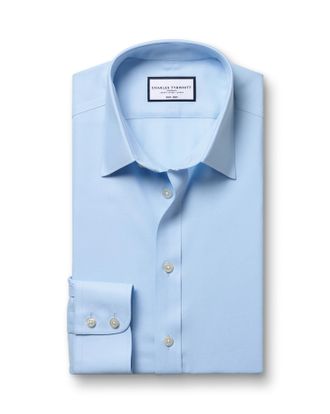 CHARLES TYRWHITT B&uuml;gelfreies Twill-Hemd - Himmelblau Knopfmanschette