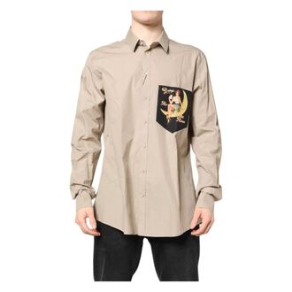 Dolce & Gabbana Homme, Chemises, Beige, Taille: 3XL Chemise Casual Beige à Imprimé Pin Up