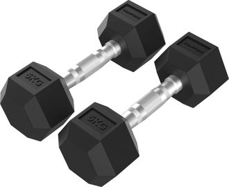 Tunturi New Fitness Platinum Hexa Kurzhantel Set - Gummi - 2x 5kg - Schwarz