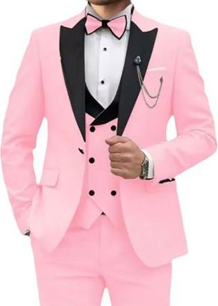 Generic Costume 3 pi&egrave;ces pour homme avec veste de mariage, gilet et pantalon, smoking &agrave; revers &agrave; visi&egrave;re pour mariage, bal, f&ecirc;te, affaires, rose, XXL