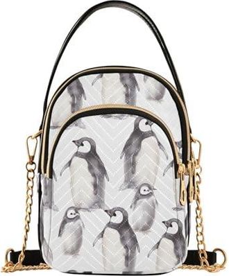 Mnsruu Sac à bandoulière pour femme avec sangle réglable - Motif empereur et pingouin - Noir