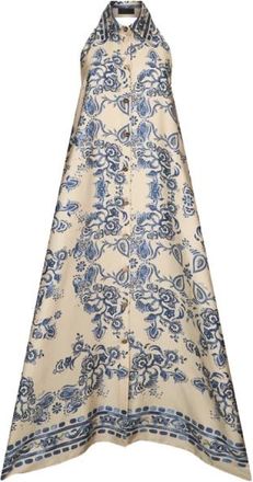 Liu Jo Femme, Robes, Beige, Taille: 36 FR Longue Robe Imprim&eacute;e Foulard