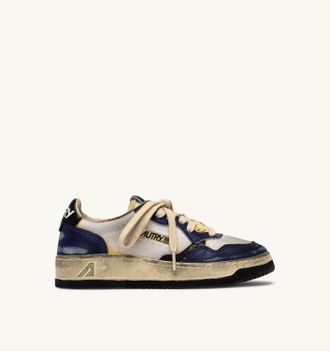 Autry BASKETS MEDALIST LOW SUPER VINTAGE EN CUIR ET DRAGON MESH BLANC ET TANZANITE