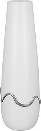 Gilde Deko Vase für Pampasgras - Keramikvase Kegelvase - Deko Wohnzimmer Geschenk für Frauen Geburtstag Muttertag - Farbe: Silber weiß mattHöhe 49 cm