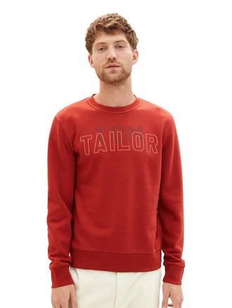 Tom Tailor Herren 1037806 Basic Crewneck Sweatshirt mit Logo-Print, 14302-velvet red, XL