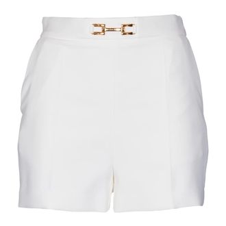 Elisabetta Franchi Femme, Shorts, Blanc, Taille: 40 FR Shorts en Cr&ecirc;pe Stretch Ivoire avec D&eacute;tails Dor&eacute;s