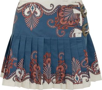 Farm Rio Farm Rio, Femme, Jupes, Bleu, Taille: 38 FR Mini-jupe pliss&eacute;e &agrave; boucle et foulard Arabesque