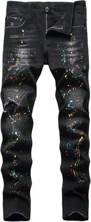 Generic Jean coupe r&eacute;guli&egrave;re pour homme, jean d&eacute;lav&eacute; pour homme, adolescent, tendance, pantalon basique d&eacute;contract&eacute;, jambe droite, pantalon en jean confortabl