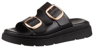 Tamaris Pantolette TAMARIS, Damen, Gr. 36, schwarz, Leder, unifarben, Basic, Schuhe Pantolette, Keilabsatz, Plateau, Sommerschuh, mit Touch It-Ausstattung