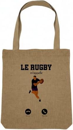 Fabulous Sac Shopping Tote Bag Aspect Lin - Le Rugby MAppelle Sport Passion - Sac de Courses Toile Epaisse 360g Beige Naturel Cabas Port&eacute; Epaule Solide Imprim&eacute;