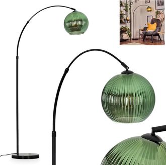 HOFSTEIN Stehleuchte Koyoto, Stehlampe aus Metall/Riffelglas in Schwarz/Gr&uuml;n mit Marmorfu&szlig;, verstellbare Leuchte im Retro-Design (Schirm &Oslash; 25 cm), Fu&szlig;schalter,