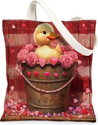 Generic Sac fourre-tout en toile de canard pour faire du shopping 33 x 38,1 cm, sac &agrave; bandouli&egrave;re r&eacute;utilisable pour la Saint-Valentin, sac d&eacute;picerie pour femm