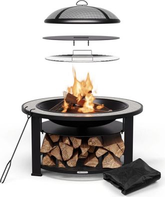 Blumfeldt Bras&eacute;ro foyer ext&eacute;rieur 3en1 pour jardin - barbecue au charbon de bois, &eacute;lectrique, plancha, table, gril, grille de cuisson, tisonnier