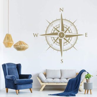 Sticker Genie KOMPASS Aufkleber Wandtattoo Wandaufkleber Sticker (120 (B) x 120 (H) cm, Gold)