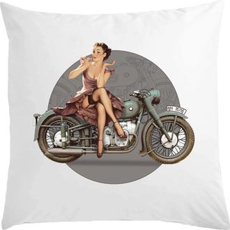 Generic Retro WW2 Motorcycle Pin-Up Girl Weißes Kissen 40x40cm mit Füllung Weiß One Size