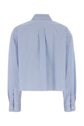Miu Miu Womens Striped Cotton Poplin Shirt Blue