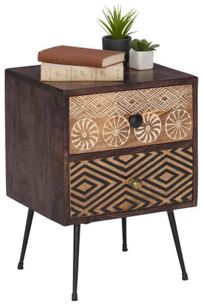Landscape Nachtschrank, Mehrfarbig, Dunkelbraun, Metall, Mangoholz, massiv, 2 Schubladen, 40x55x35 cm, FSC, Holzm&ouml;bel, Holztische, Nachttische Holz
