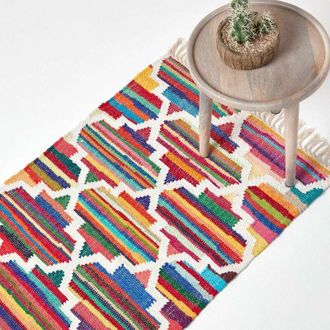 Homescapes Homescapes - Handgewebter Kelim-Teppich Amsterdam mit geometrischem Muster aus 100% Baumwolle, bunt, 66 x 200 cm