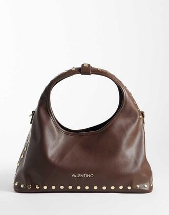 Valentino Florayne Schultertasche mit Nieten in Schokobraun