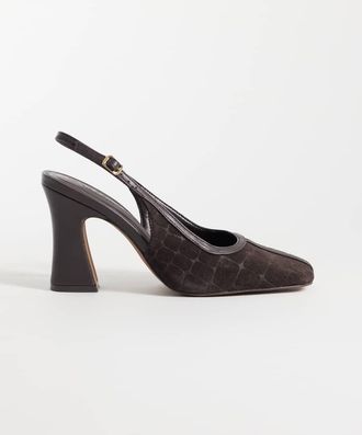 Asos Pristine Premium-Slingback-Pumps aus echtem Wildleder mit Blockabsatz in Schokobraun im Kroko-Look