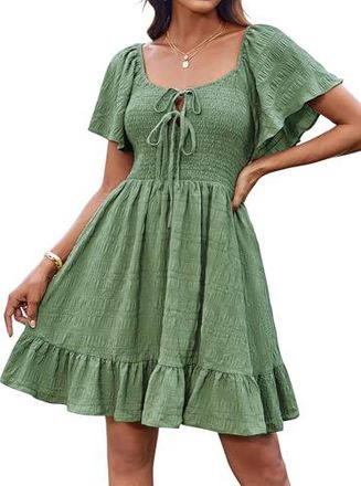 Grace Karin Mini robe dété décontractée à manches courtes à volants nouée sur le devant pour femme, vert clair, S