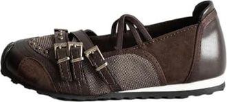 Generic JCVBN Mary Jane Chaussures plates pour femme avec noeud et bande crois&eacute;e Fond souple Surface en cuir R&eacute;tro Ballet Casual Chaussures d&eacute;t&eacute;, marron fonc&eacute;