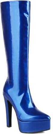 Generic Bottes hautes m&eacute;talliques &agrave; bout pointu pour femme, fines et extensibles, avec fermeture &eacute;clair lat&eacute;rale, talons bloqu&eacute;s, chaussures de f&ecirc;te, bleu, 39