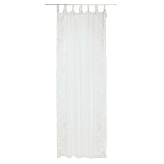 Loberon Gardine Douvaine, Vorhang mit floralen Stickereien, charmante Bindebändern, lichtdurchlässig, Raumtrenner, Leinen, weiß