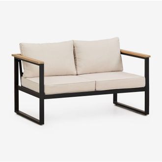 Sklum 2-Sitzer-Gartensofa aus Aluminium und Lipov-Akazienholz Schwarz