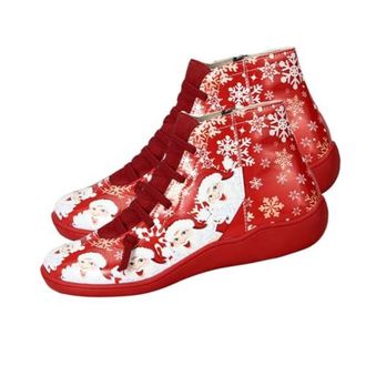 Garneck Bottes Courtes de No&euml;l pour Femmes en PU Rouge Chaussures D&eacute;contract&eacute;es Antid&eacute;rapantes DAutomne et Hiver Taille 40 pour F&ecirc;tes et Usage Quotidien
