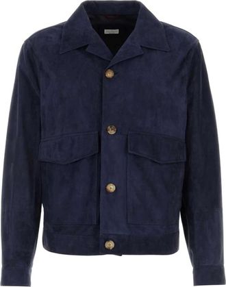 Brunello Cucinelli Homme, Vestes, Bleu, Taille: L Blouson aviateur en daim