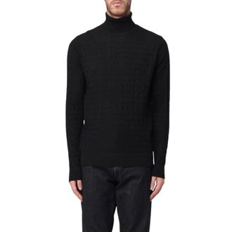 Emporio Armani Woll-Rollkragenpullover mit Devor&eacute;-Schriftzug - - Knitwear - Herren - Schwarzk - L
