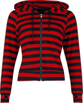 Banned Alternative Cat Ears Striped Hoodie Femme Sweat-Shirt à Capuche Noir/Rouge S