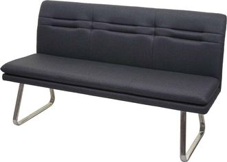 Hhg Sitzbank HHG 911, Esszimmerbank Bank Polsterbank, R&uuml;ckenlehne Stoff/Textil Edelstahl geb&uuml;rstet grau 160cm